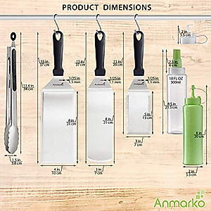 Metal Spatula Set of 6 - Griddle Accessories kit - Grill Flat Spatula Pancake Flipper Hamburger Turner - Metal Utensil Great for BBQ Grill Flat Top Cast Iron Griddle - Commercial Grade