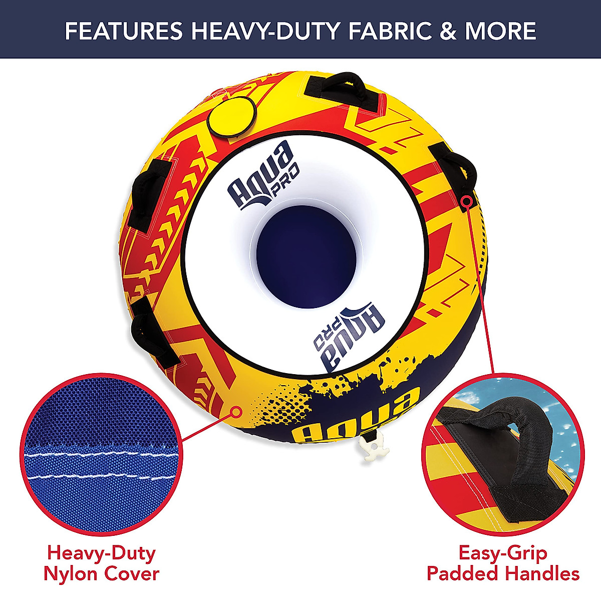 Aqua Pro Towable Tube for Water Sports – Single Rider – Marine-Grade Inflatable Boat Tube – Yellow/Red