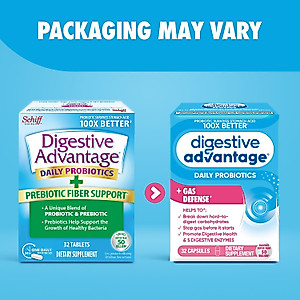 Digestive Advantage Fast Acting Enzymes + Daily Probiotic Prevent Gas & Break Down Food Particles 32 Count Capsules (2 Pack)