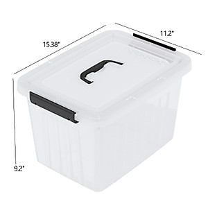 Lasbily 4 Packs 20 L Clear Plastic Storage Bins, Stackable Organizer Containers with Lids, Latching Box with Handle