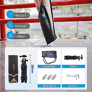 SIRUI AM203 Mini Travel Tripod with 360° B00K Ball Head, Aluminum Tabletop Tripod for Camera, Max Load 33lbs/15KG, Folded Height 11.4”, Max Height 16.7”