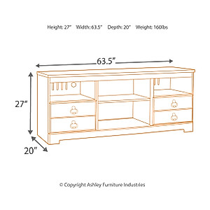 Signature Design by Ashley Willowton Farmhouse TV Stand With Fireplace Option Fits TVs up to 62" with 2 Drawers and 2 Storage Cubbies, Whitewash