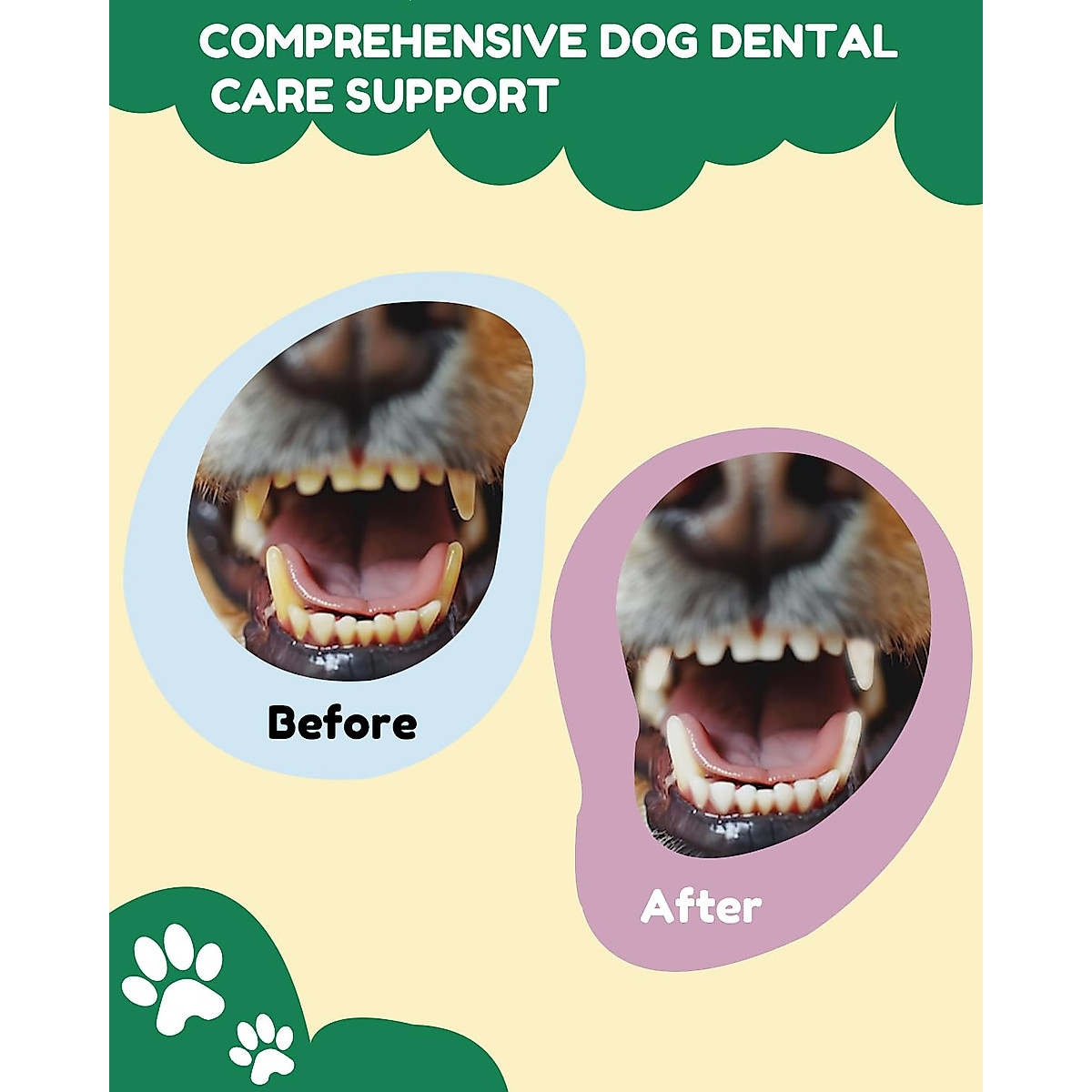 SANTKOL Dog Dental Powder - Dog Teeth Cleaning Powder with Green Tea, Lysozyme, Brown Algae - Dog Dental Care Targets Tartar, Plaque & Bad Breath - Dog Breath Freshener - for All Dogs, 80g