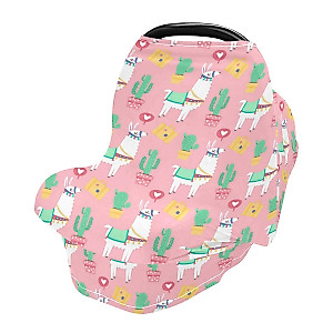 Nursing Cover Breastfeeding Scarf, Pink Lama Cactus Car Seat Covers for Babies Infant, Stroller Cover, Carseat Canopy for Boys Girls