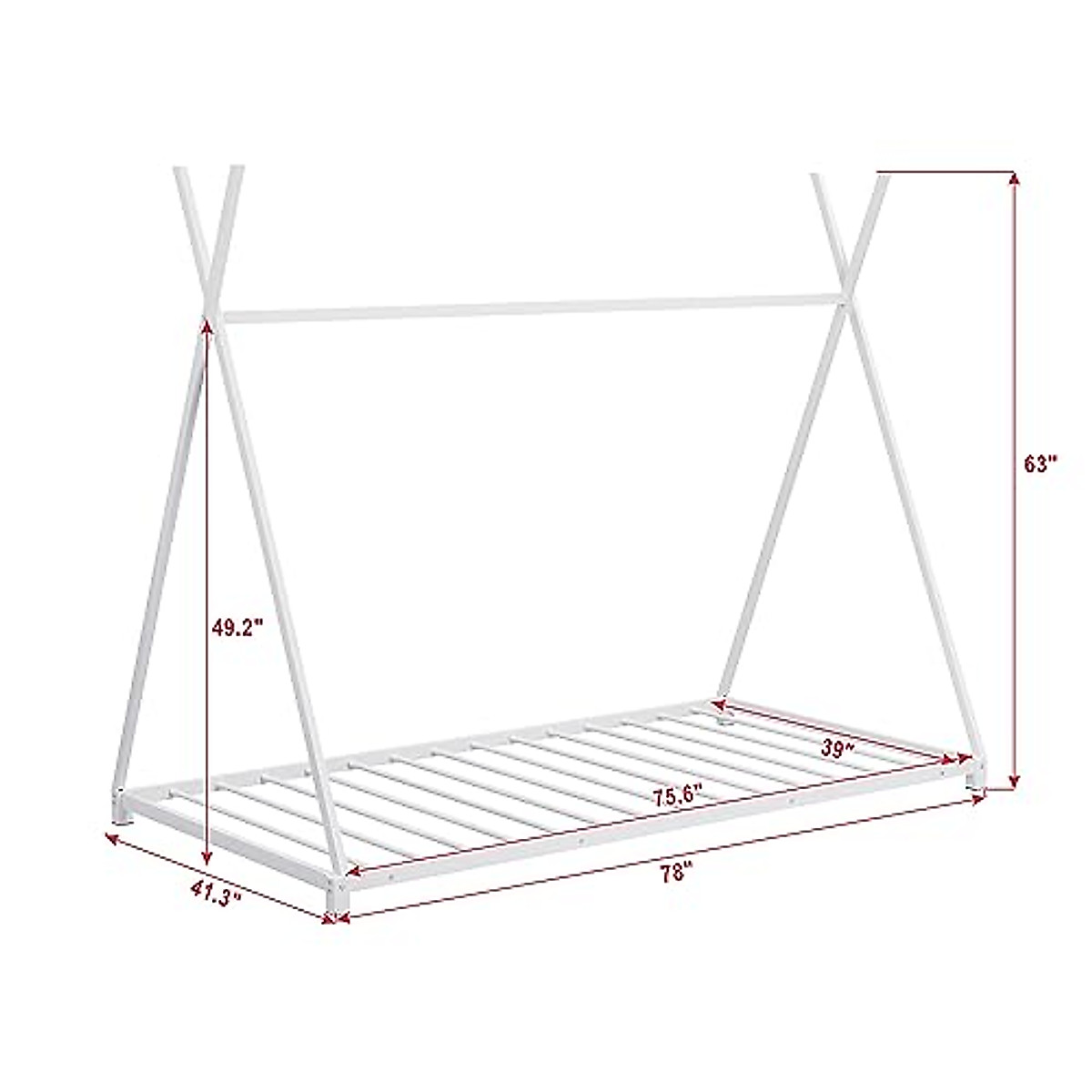 HZXINKEDZSW Twin Size Metal House Platform Bed with Triangle Structure, Single Metal Bed Frame for Kids Teens Girls Boys Bedroom, Can be Decorated, No Box Spring Required (White-T6)