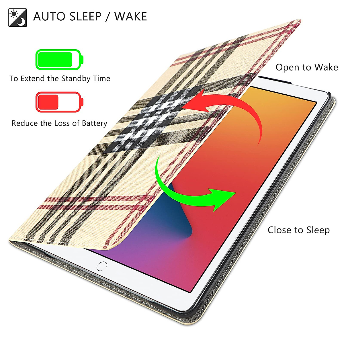 for 9th/8th/7th Generation Case (2021/2020/2019),10.2 Case Folding Stand Card Slot, Premium Leather Classic Plaid Cover Auto Wake/Sleep Smart Tablet Cover for 10.2 Inch-Creamy White