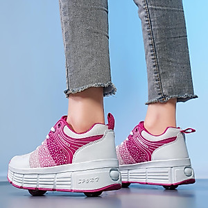 HOVERKICKES Roller Skate Shoes for Kids Boys Girls Wheelies Sneakers with Detachable Wheels Classical Roller Wheeled Shoes Pink