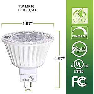 Bioluz LED 10 Pack MR16 LED Bulb Dimmable 50W Halogen Replacement 3000K 7w 12V AC DC UL Listed High CRI