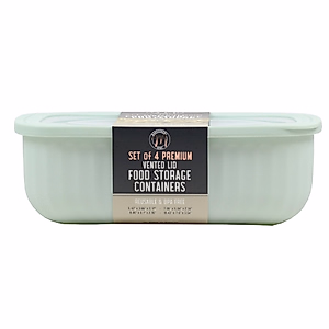 Set of 4 BPA Free Food Storage Containers with Vented Lids Assorted Sizes, Microwave & Freezer Safe, Leftovers, Meal Prep, Fridge Organization Dry Grains Storage by Dependable Industries Inc. (Green)
