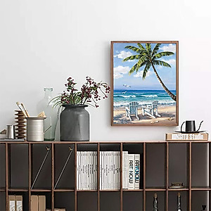 5D Diamond Painting Beach Art Kits for Adult,Ocean Beach Blue Sky,Rhinestone Full Round Diamond Drill,Gem Art Craft Home Game for Adult,Wall Painting Kit 15.7x11.8 inch