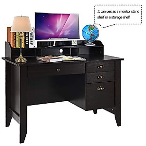 Catrimown Computer Desk with Drawers and Hutch, Wood Office Desk Teens Student Desk Study Table Writing Desk for Bedroom Small Spaces Furniture with Storage Shelves, Espresso Brown