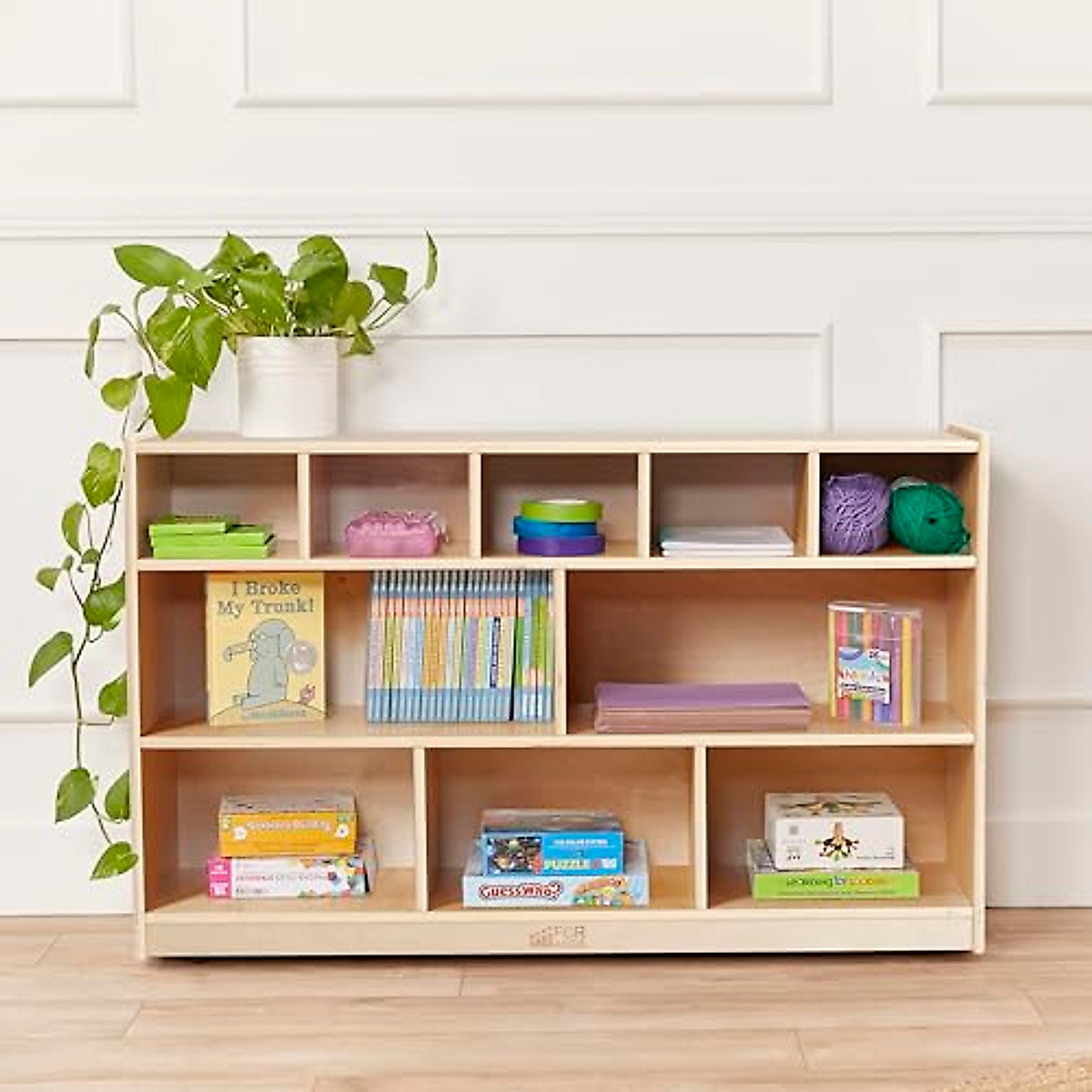 ECR4Kids 5+5 Mobile Storage and Tray Cabinet, Classroom Furniture, Natural