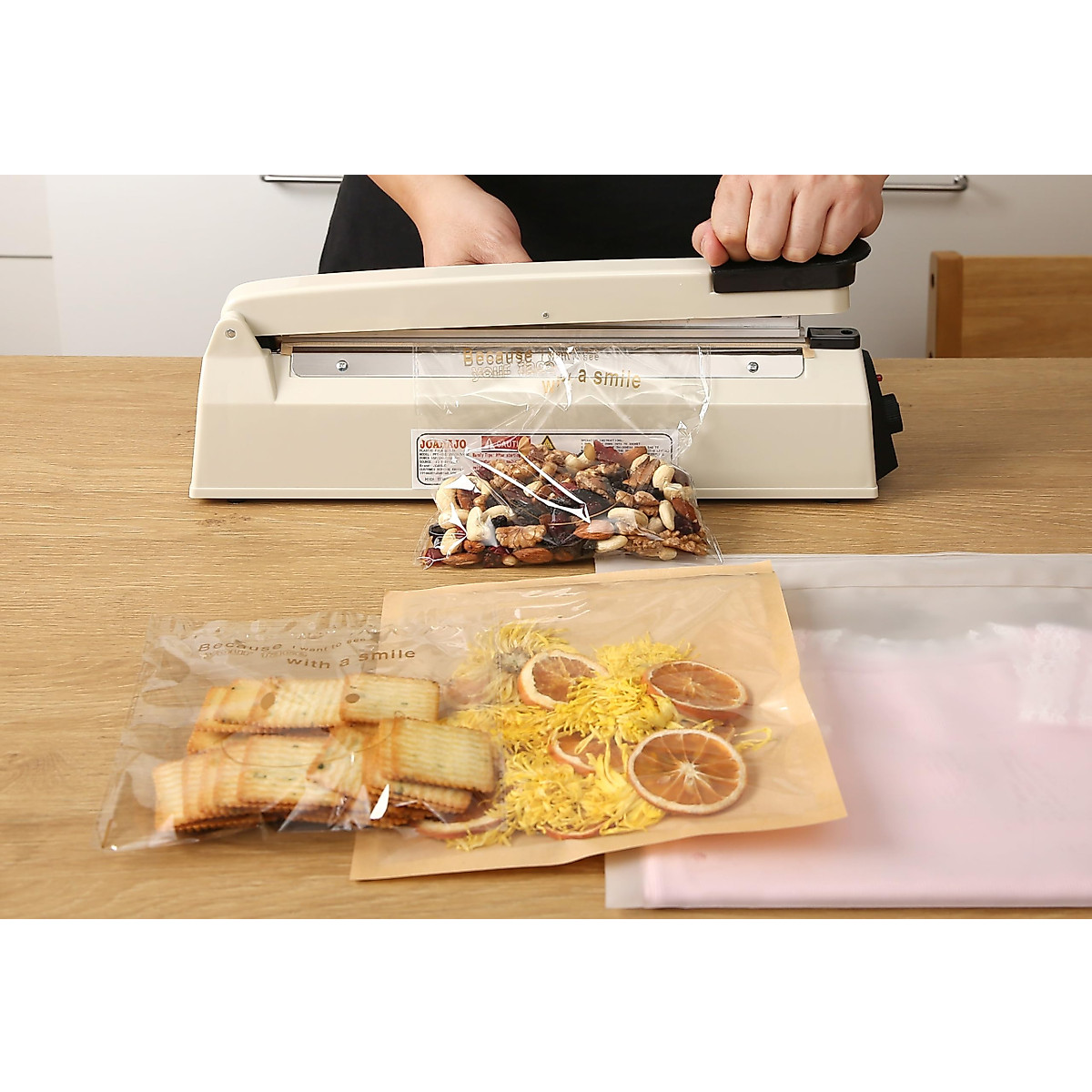 Impulse Sealer 12 inch Manual Heat Sealer Machine with Adjustable Heating Mode, ABS Shrink Wrap Bag Sealers for Plastic PE PP Bags, Portable Poly Bag Sealing Machine with Extra Replace Kit(Ivory)
