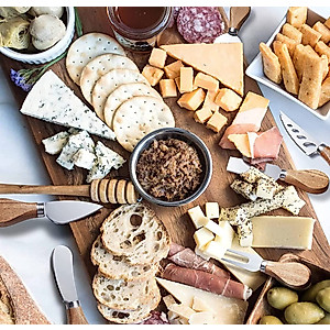 Makenna Premium Specialty Cheese Knife Set — Custom Storage Case Gift Box, Wide Solid Wood Handle, Stainless Steel Blade, Spreader, Slicer, Fork, 6 Pc Knives, Spatula for Charcuterie Board