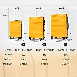 Merax 3 Pcs Luggage Set Expandable Hardside Lightweight Spinner Suitcase with TSA Lock (yellow)