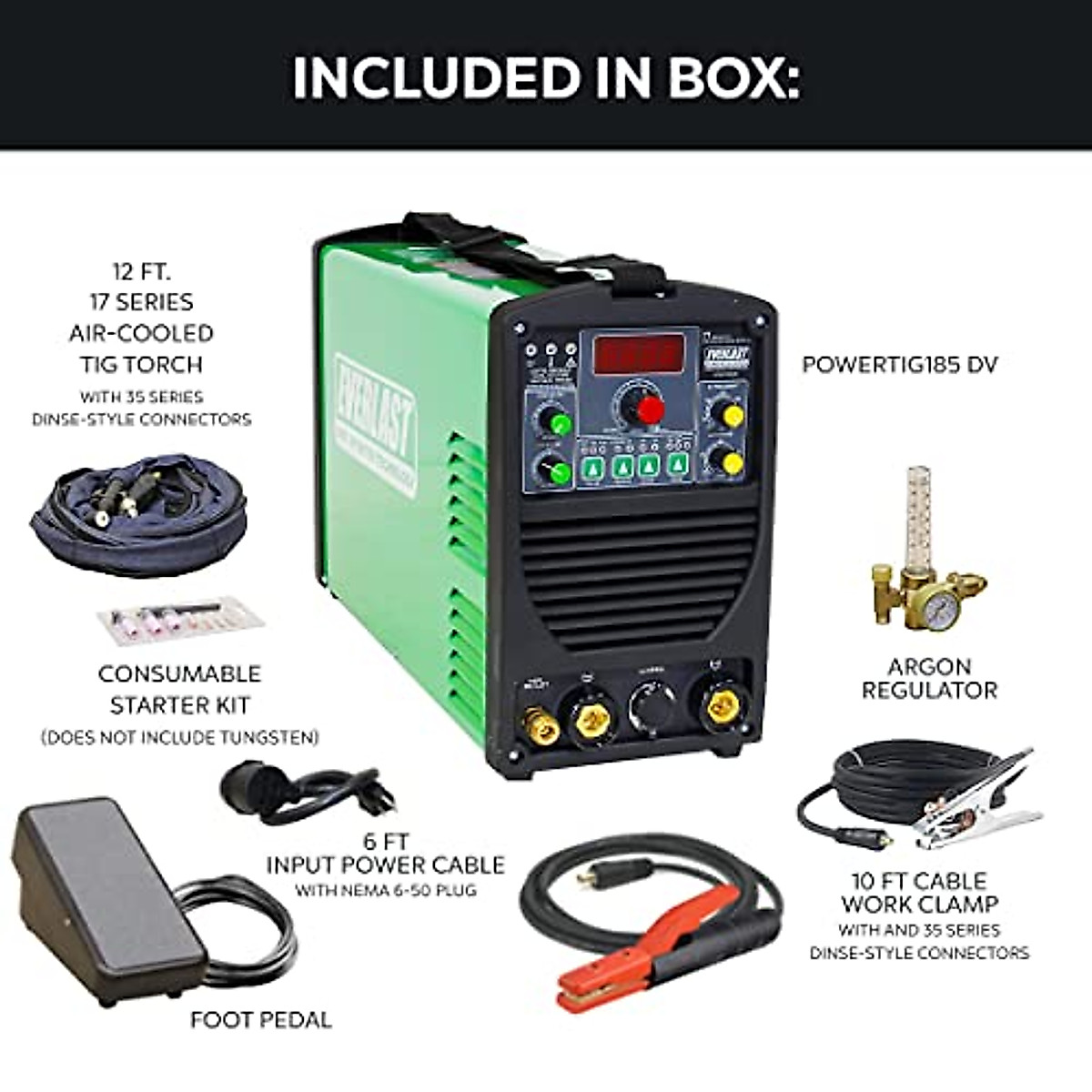 2021 Everlast PowerTIG 185DV Inverter Dual Voltage with Pedal Package