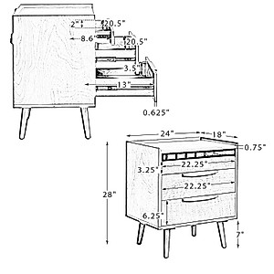 HULALA HOME Nightstand with Charging Station, Mid-Century Modern 2 Drawer and Open Shelf Bedside Tables, Wood Night Stand with USB Ports and Outlets for Bedroom Set of 2, Acorn
