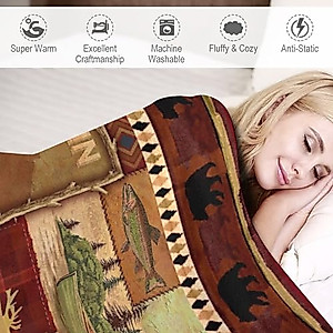 Blanket Retro Bear Moose Deer Throw Blankets,Ultra Soft Fleece Blanket Cozy Bed Blankets,Sherpa Rustic Cabin Throw Blanket,Home Decor Blankets Gifts for Men Women Kids Christmas Birthday(40x50 in)