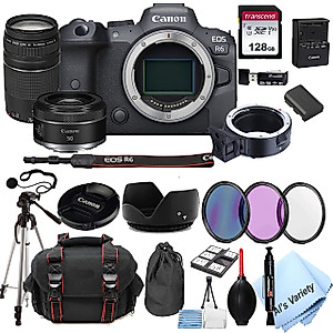 Al's Variety-Canon Intl Canon EOS R6 Mirrorless Digital Camera with RF 50mm f/1.8 STM Lens Bundle + 75-300mm F/4-5.6 III Lens + 128GB Memory + Case + Filters + Tripod (26pc Bundle) (Renewed)