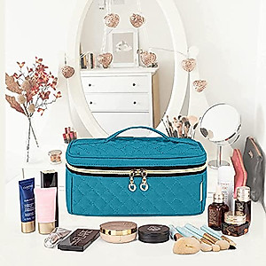 Teamoy Travel Makeup Brush Case, Makeup Train Organizer Bag with Handle for Makeup Brushes(up to 9-inch) and Essentials, Medium, Teal(BAG ONLY)