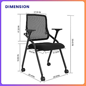 BROBRIYO 4 Pack Stackable & Foldable Conference Room Chairs with Lumbar Support, Armrest - Ergonomic Mesh Bouncing Back for Office Meeting, Conference, Reception and Training Room Chair