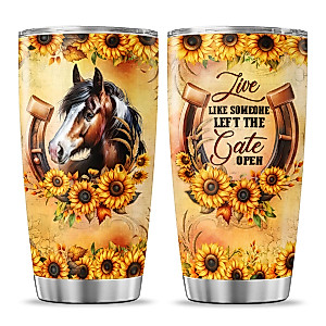 HUBUPU Flower Cups Sunflower Floral, Horse Gate Open, Horse Gifts, Tumbler 20 Oz With Lid And Straw