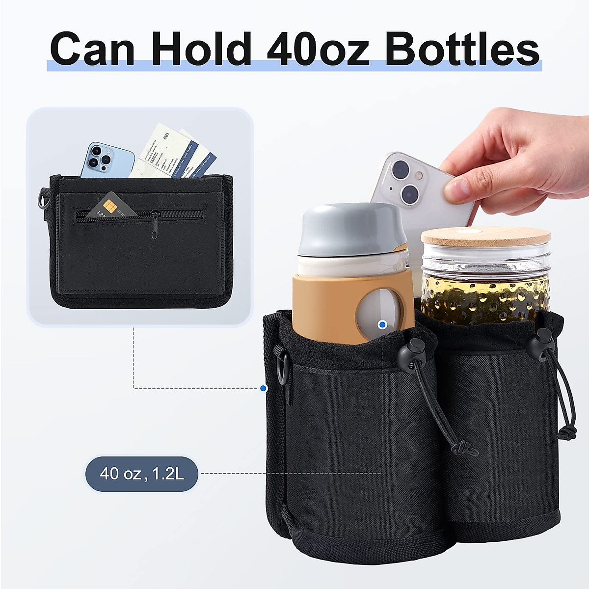 Luggage Cup Holder for Suitcases Free Hands, Travel Accessories, Adjustable for Different Sizes of Coffee Cups, Universal Luggage Accessories for Flight Attendants, Business Travelers, Tourists-Black