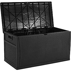 CrownLand 120 Gallon Outdoor Storage Deck Box Resin Container Weatherproof Deck Storage Box Containers Patio Garden Furniture Outdoor Storage Boxes All Weather Using,Black