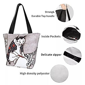 WYKD Women Canvas Bag Large Capacity Tote Funny Cats Printed Shoulder Bags Handbag Eco Cloth Fabric Shopping Bags for Girls