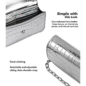 Crossbody Bags for Women, Evening Bag Clutch Purses for Women, Croc-embossed Faux Leather Bag with 2 Detachable Chain Straps, Small Purse for Women