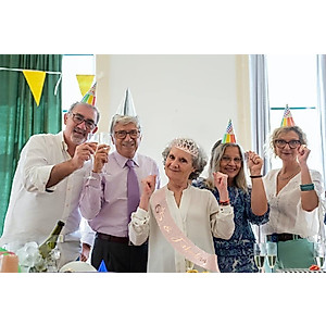 65th Birthday Decorations for Women，Rose Gold 65 Birthday Crown Tiara ，Cake Topper, Birthday Sash with Peal Pin and Birthday Candles Kit,65th Birthday Gifts for Women