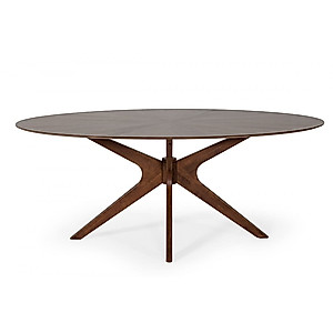 Limari Home Poype Collection Modern Style Walnut Finished Oval 8 Persons Dining Table With Solid Wood Legs and Base, Brown