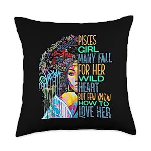 Lush BLM Wild Pisces Black Girl Afro March February Birthday Throw Pillow, 18x18, Multicolor