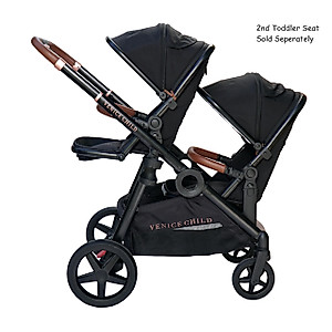 Venice Child Maverick - Single to Double Modular Stroller - Front or Rear Facing Toddler Seat & Car Seat Adapter, (Package 1, Eclipse Black)