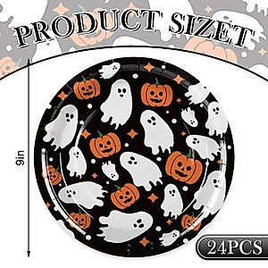 Generic AnyDesign 24Pcs Halloween Paper Plates Cute Ghost Pumpkin Disposable Plates 9 Inch Black Decorative Dinner Dessert Plates for Party Tableware Supplies