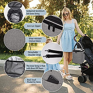 Breast Milk Cooler Bag with Ice Pack Reusable Storage Bags, Fit 4 Baby Bottles, Insulated Baby Bottle Cooler Bag Suitable for Nursing Mom Daycare, Waterproof with Zipper Pocket, Grey