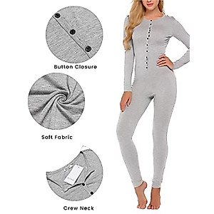 Ekouaer Bandage One Piece Pajama Romper Long Sleeve Jumpsuit Sleepwear For Women,Gray,Medium