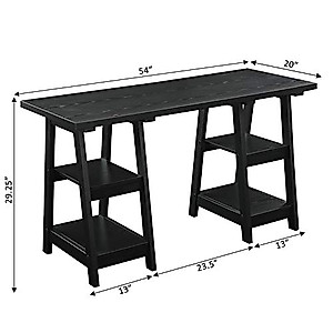 Convenience Concepts Designs2Go Double Trestle Desk with Shelves, Black