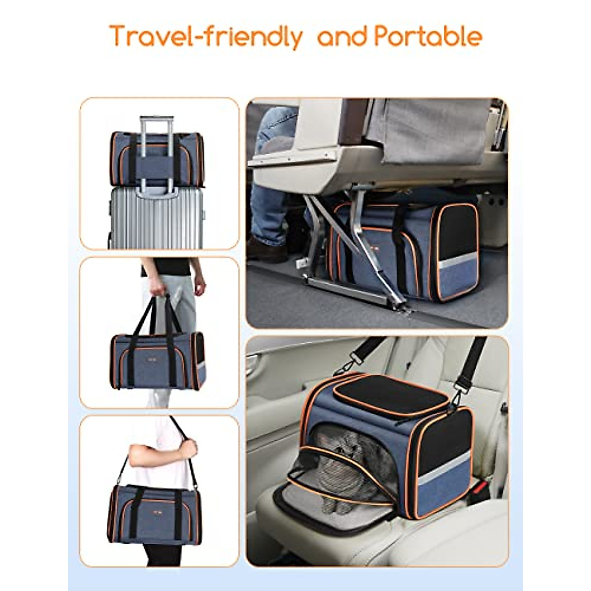 Cat Carrier, Meowant Airline Approved Pet Carrier, 3 Sides Expandable Dog Carrier with Fleece Pad, 3 Doors for Cats, Dogs, Puppy and Small Animals