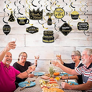 30 Pieces Retirement Party Hanging Swirls Decorations, Happy Retirement Office Retirement Swirls Decorations Foil Ceiling Decorations for Men Women Retirement Party Black Gold