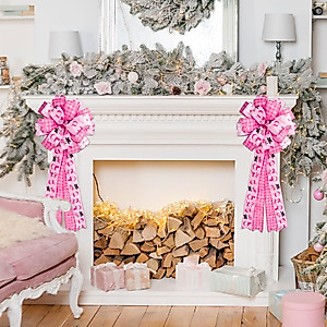 Whaline 6 Rolls Christmas Wired Edge Ribbon Pink Xmas Winter Holiday Craft Ribbon Buffalo Plaid Santa Snowman Snowflake Christmas Tree Truck Gift Wrapping Ribbon for Bow Wreath Crafts, 30 Yards