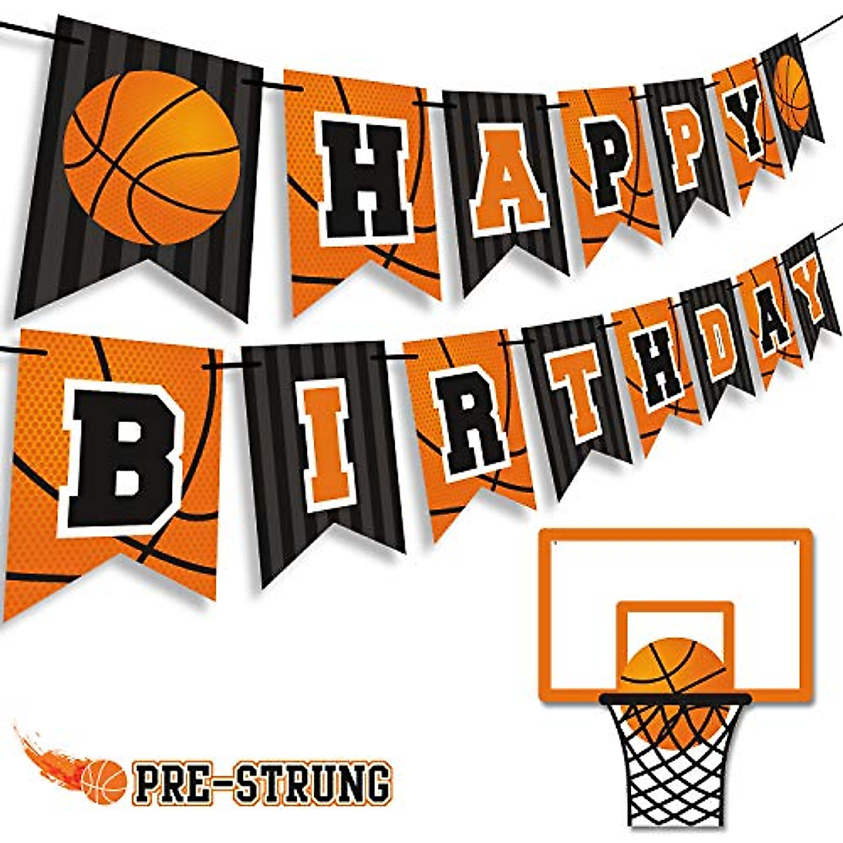 Basketball Happy Birthday Banner Slam Dunk Party Decoration Supplies Kids Teenagers Boys B-day Photo Prop Pennant Ideas NO DIY Required