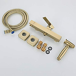 ifgswopq Tub Taps, Brass Hot and Cold Water Bidet Bathroom Hand Shower Bidet Toilet Sprayer Hygienic Shower Wall Mounted Bidet Tap Set with Booster Nozzle,Brushed Gold(A) ()