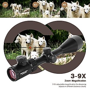 ESSLNB 3-9x50mm Airsoft Scope with Red Dot Illuminated Crosshair Reticle Riflescopes for Hunting&Shooting with Locking/Hold Zero Turrets and 2 Free Mount Rings