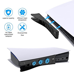 FYOUNG 2 in 1 Slim Cooling Fan with Headest Hanger Holder Compatible with PlayStation 5 Digital Edition & Ultra HD Console, Cooling System Cooler Fan for PS5 with 3 Cooling Fans and Extra USB Port