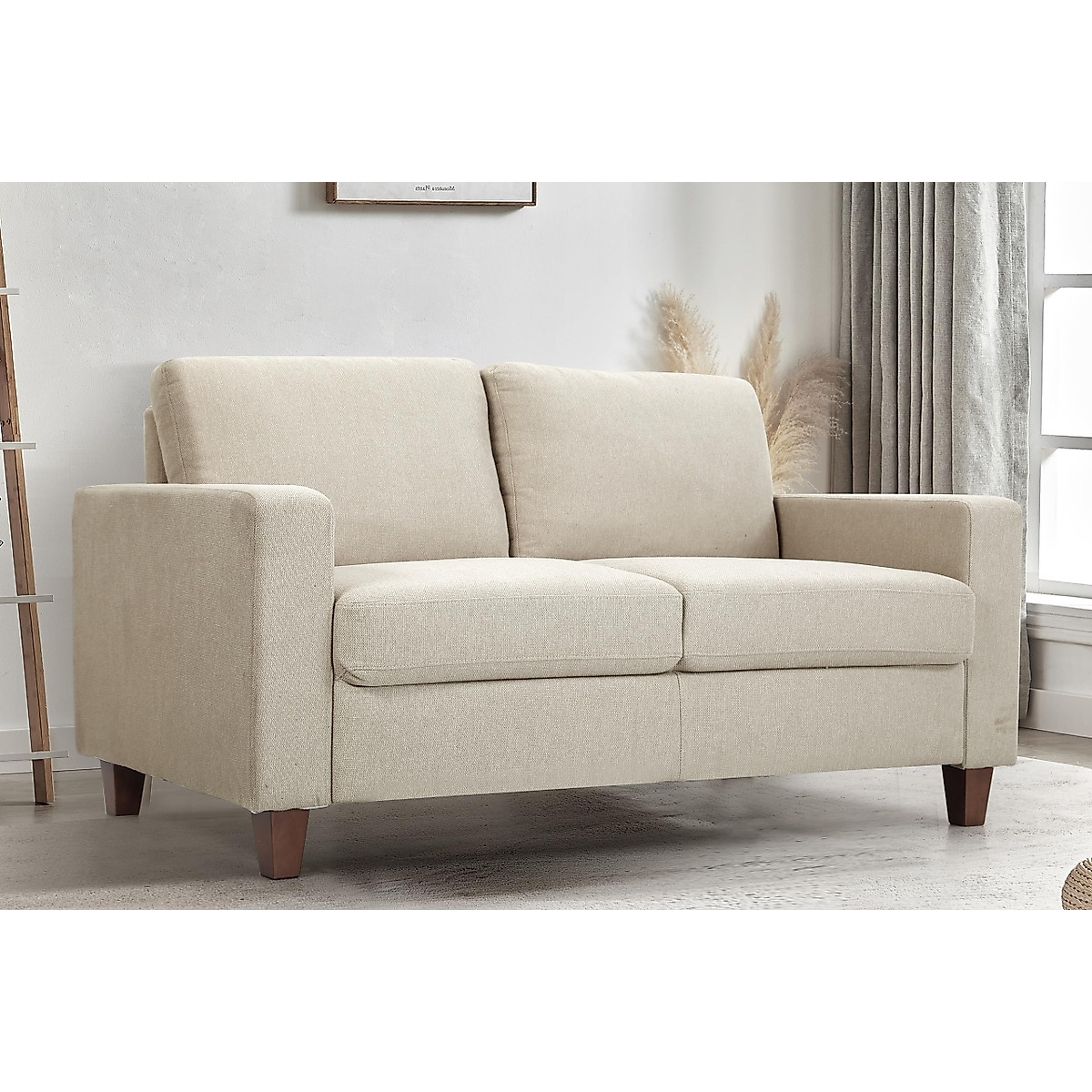 US Pride Furniture Mid Century Modern Loveseat with Reversible Back Pillows, 2 Seater Sofa Couch for Small Spaces, Living Rooms, Apartments, and Condos, 55.5" Wide, Beige