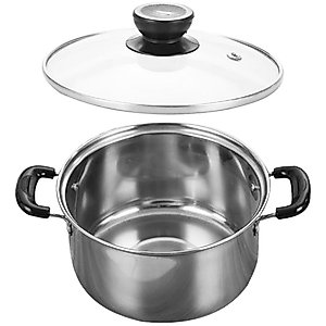 Housoutil 6 Quart Stock Pot - Stainless Steel Metal Soup Pot with Glass Lid Cooks Standard Stock Pot for Cooking - Sauce Pot Heavy Duty & Dishwasher Safe