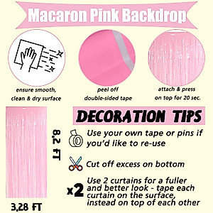 4 Pack Pink Fringe Curtain Backdrop, 3.2Ft x 8.2Ft Metallic Tinsel Foil Fringe Streamers Background for Photo Booth Birthday Wedding Baby Shower Party Thanksgiving Christmas Decorations