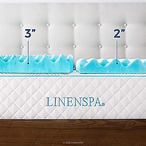 Linenspa 3 Inch Convoluted Gel Swirl Memory Foam Mattress Topper - Promotes Airflow - Relieves Pressure Points - Queen