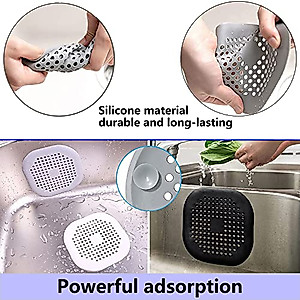 3 Pack Drain Cover Hair Catcher Pad, Silicone Tube Trap Shower with Sucker for Bathroom Kitchen, 5.5" Flat Square Rubber Strainer Plug Filter Bathtub Sink Home Drain Protectors, Black